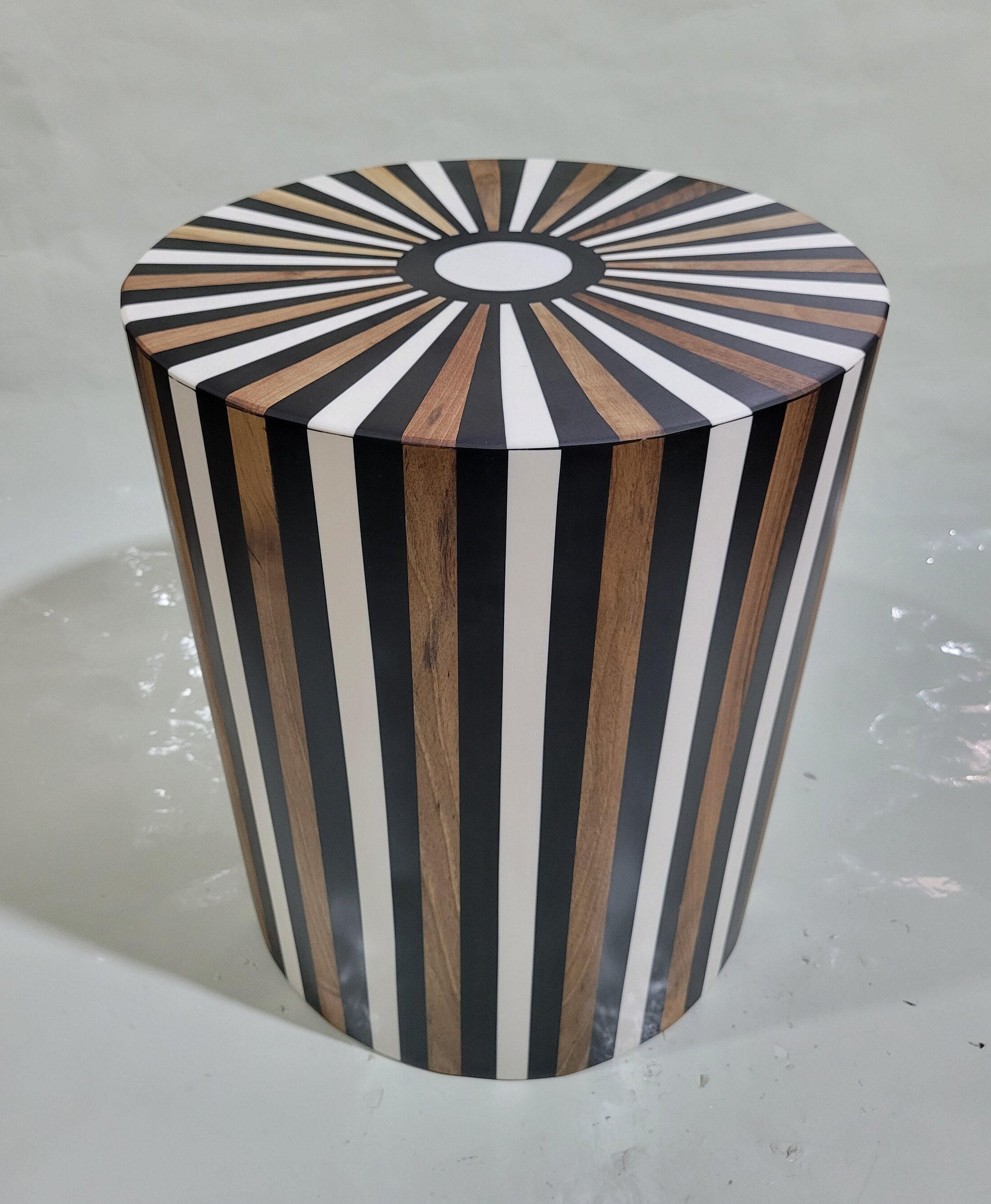 Black and White Moroccan Walnut and Resin Round Table, Modern Unique ...
