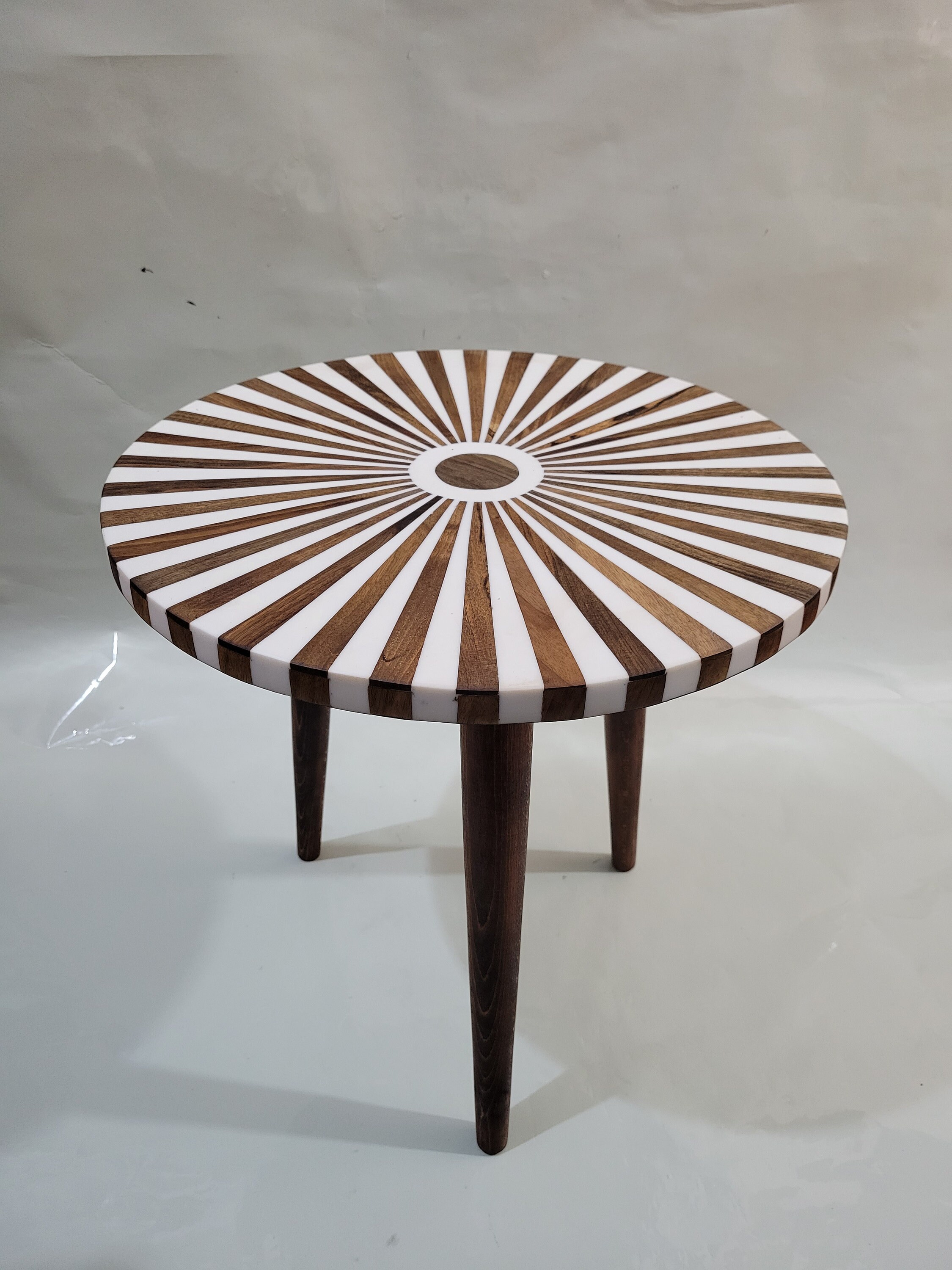 Three Tiered Tables Made of Walnut Wood and Resin. an Elegant Round ...