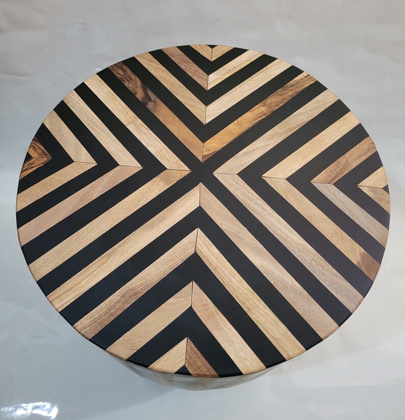 Cylindrical Table Striped Table in Walnut and Resin. - Etsy