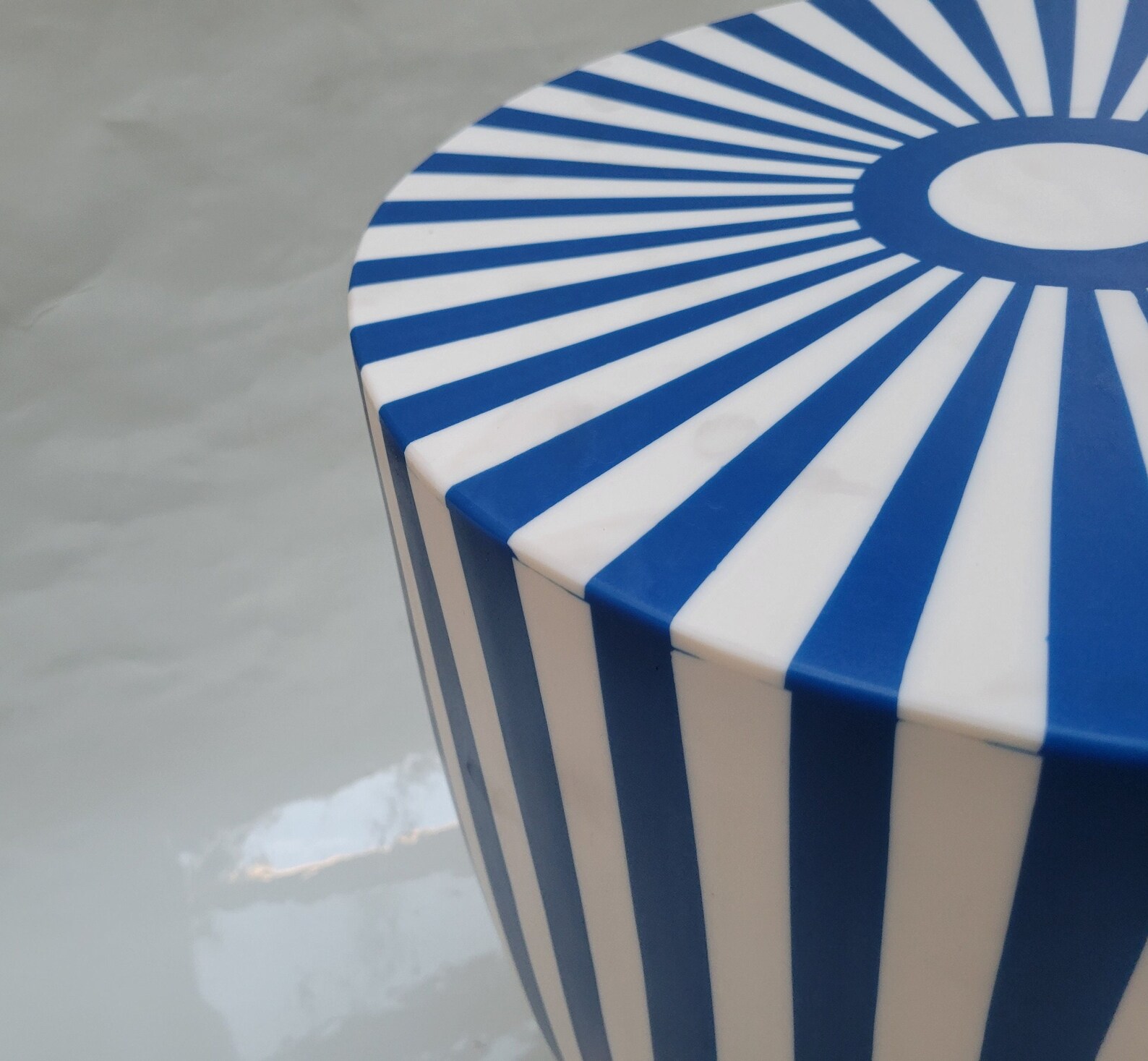 Handcrafted Round Blue Table, White and Blue Striped Coffee Side Table ...