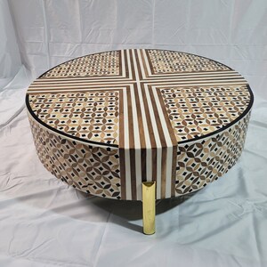 Custom Moroccan Round Table Handmade Modern Wooden Table Walnut Striped ...