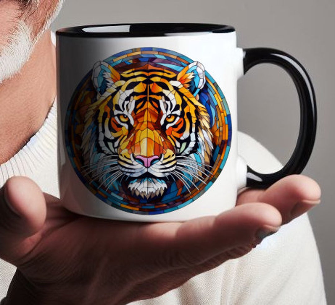 Stained Glass Tiger Mug, Relatable Tigre Minimalist Cool Cute Coffee ...