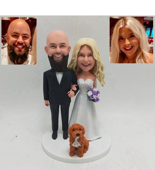 Custom Wedding Cake Toppers With Dog Groom in Suit and Bride - Etsy