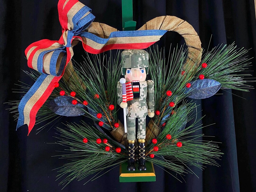Military Nutcracker Wreath Army Marines Fatigues Navy Patriotic Patriot ...
