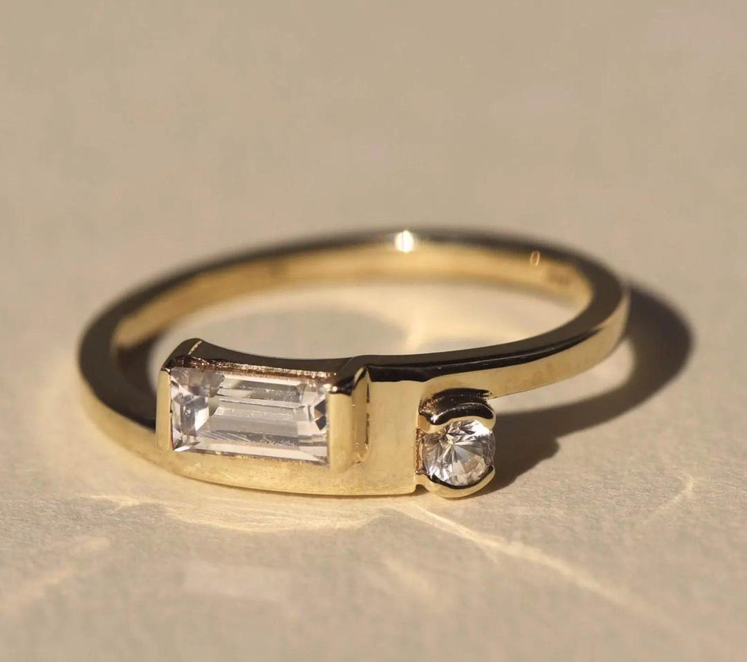 Unique Diamond Dylan Engagement Ring With Sideways Baguette & Round Cut ...