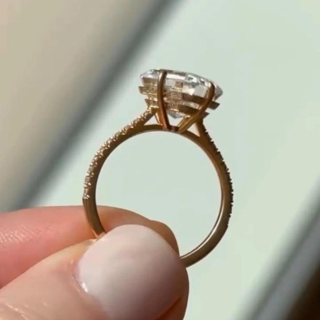 Vintage 14k Gold Cathedral Setting Engagement Ring, Asscher Cut Double ...
