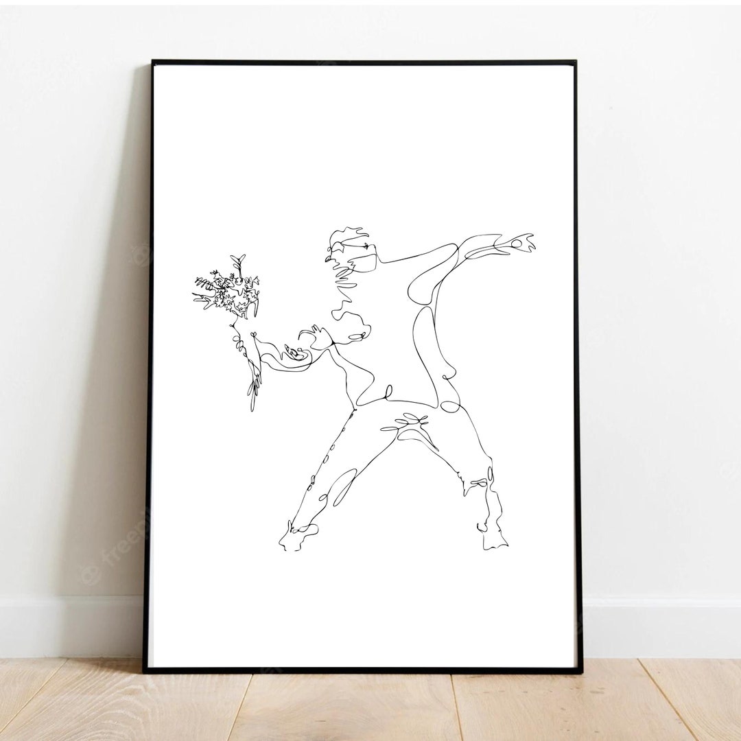 One Line Drawing Flower Thrower Banksy | Minimal Line Art | Aesthetic ...