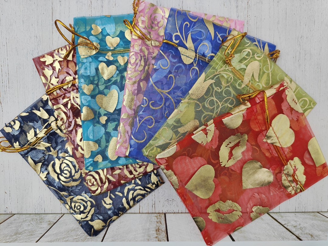 9cm X 12cm Roses, Love, Tulip Organza Pull String Bags, Gifts Bags ...