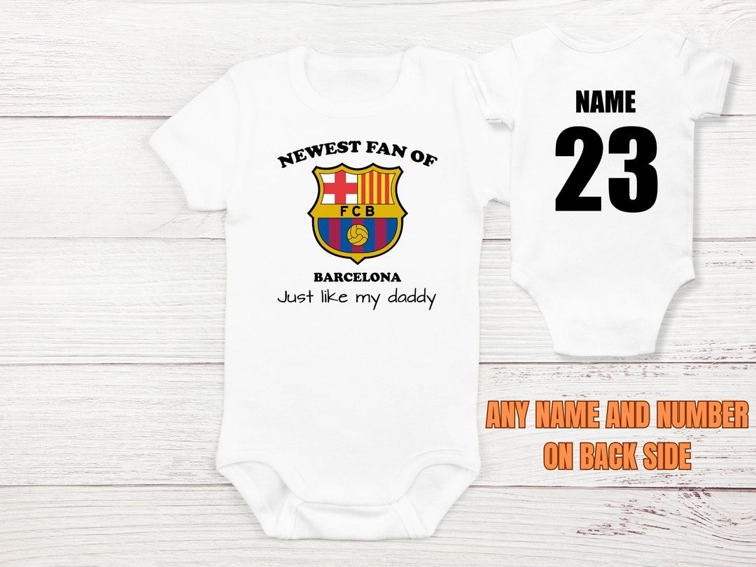 Personalized Barcelona Baby Bodysuit, Custom Name and Number Barca Fan ...