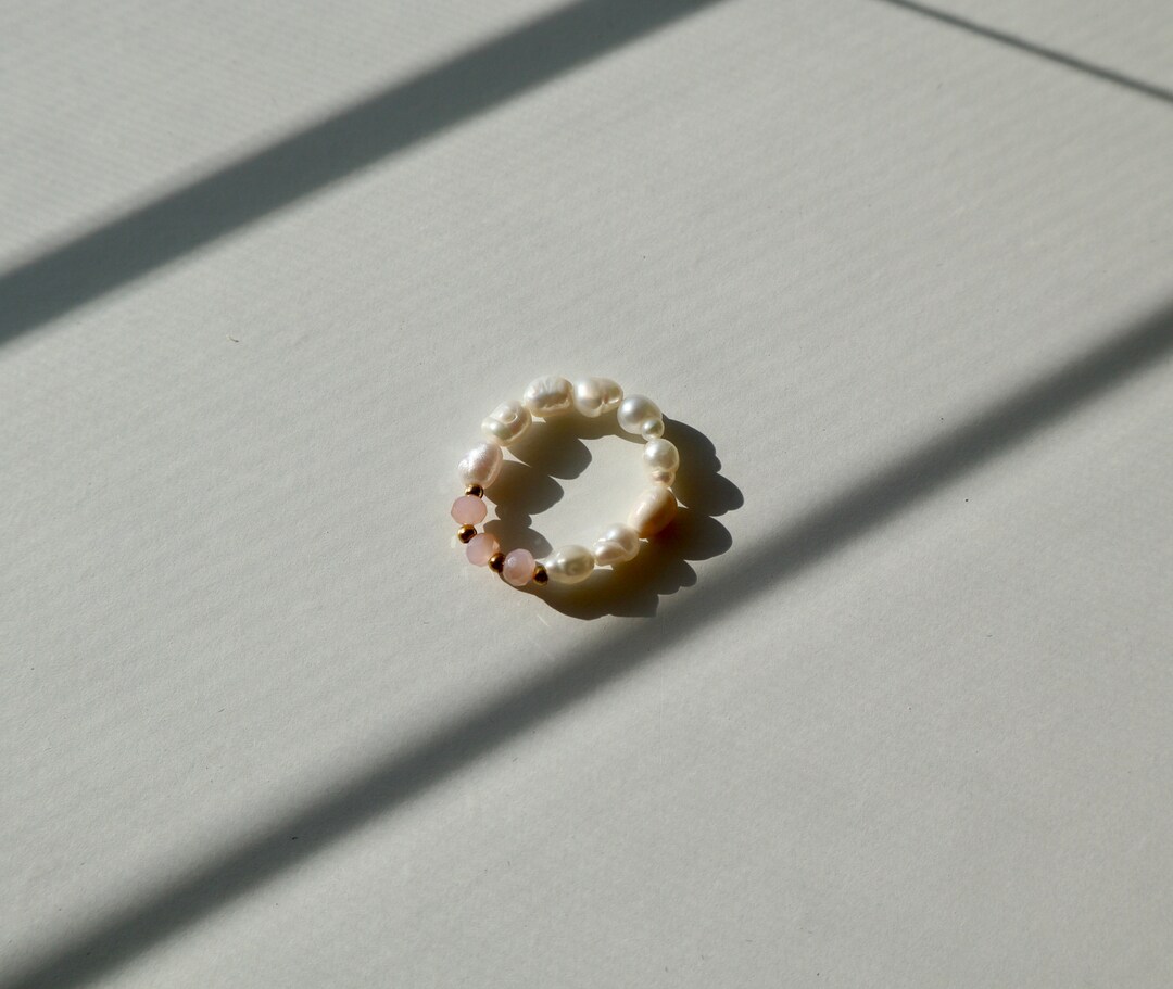 Pastel Pink Pearl Ring Minimalist Ring Ring for Everyday Dainty Ring ...