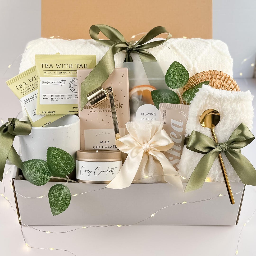 Relaxation Gift Box: Cozy Comforts, Tea, Candle & Blanket - Etsy