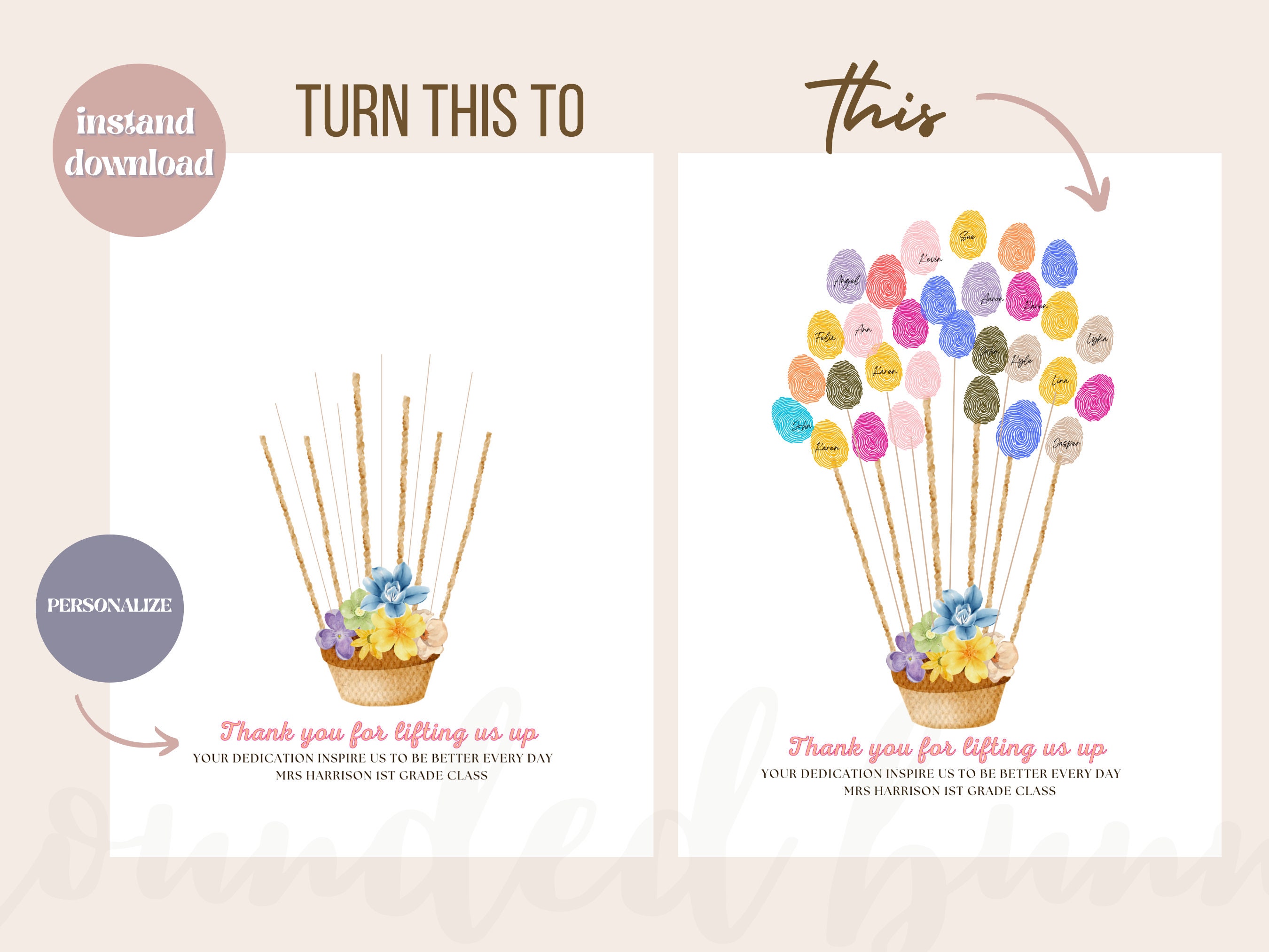 Handprint Art for Teacher, Appreciation Gifts, Fingerprint Art ...