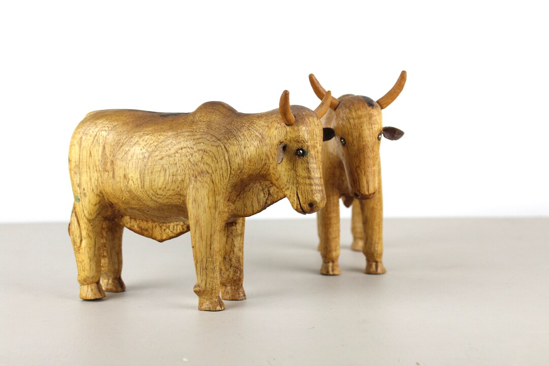 Bull Primitive Wood Carved Cows Bulls Wood Figures - Etsy