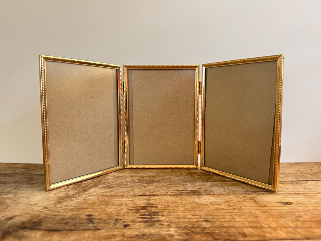 Vintage 5x7" Brass Hinged Folding Frame Trio 3 Picture Frames Display ...