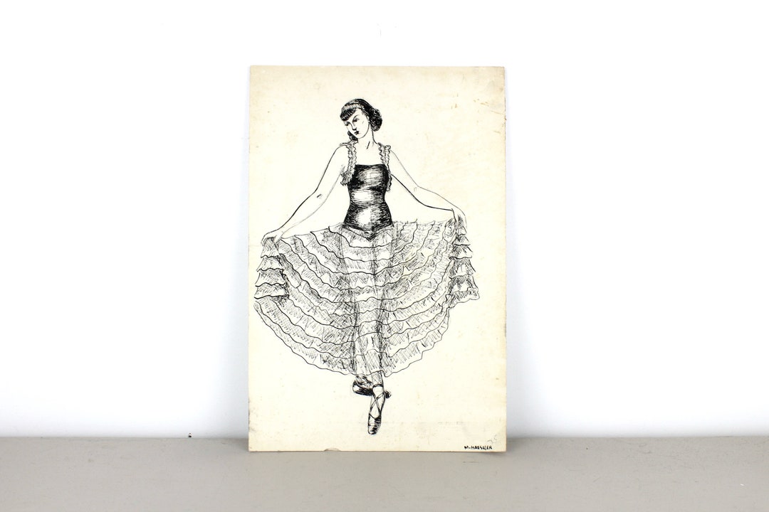 Large Ballet Dancer Pen and Ink Drawing on Board Unframed Signed - Etsy
