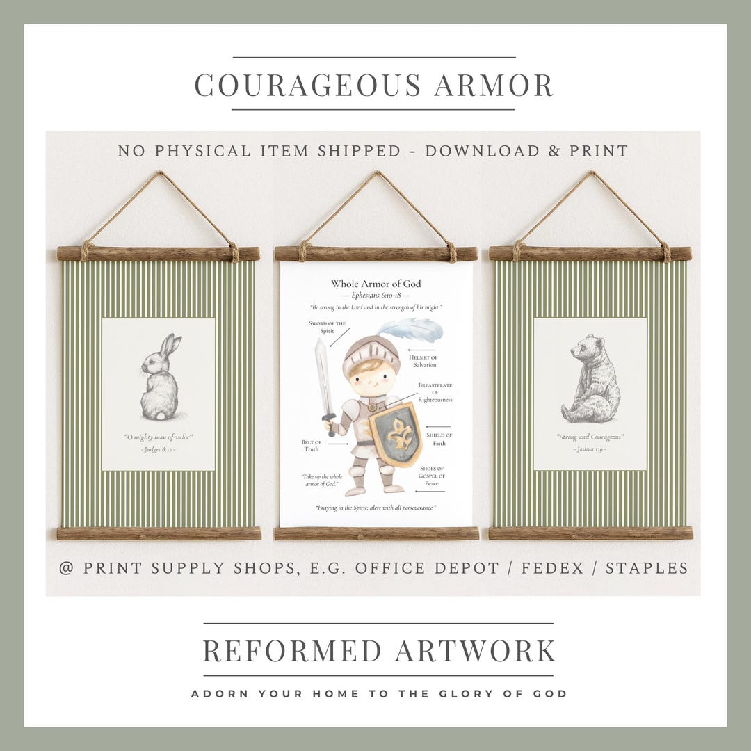EPHESIANS ARMOR of GOD Kids Poster Christian Nursery Décor Boy Woodland ...