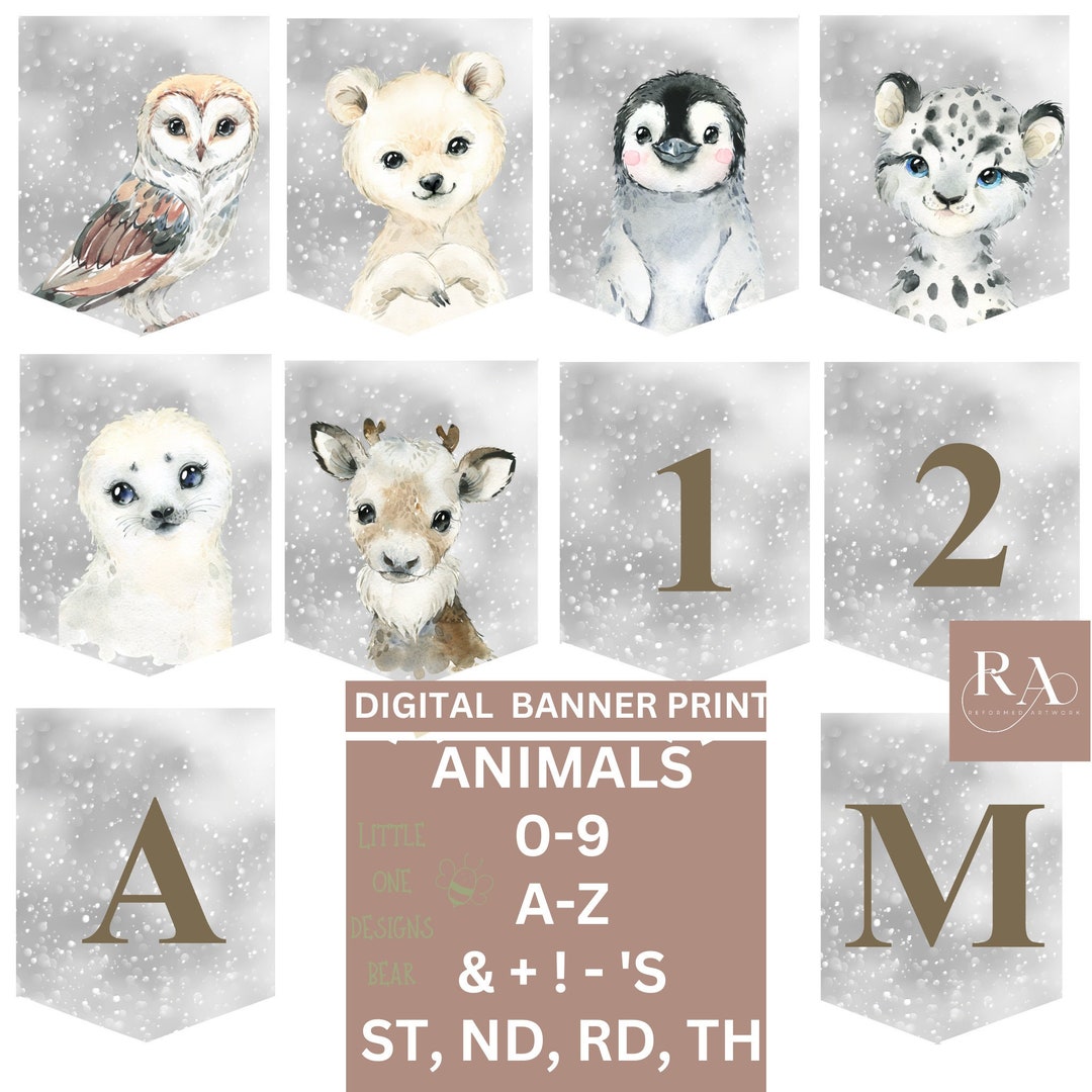 Watercolour Arctic Nordic Snowy Animals Banner Make Your Own Print ...