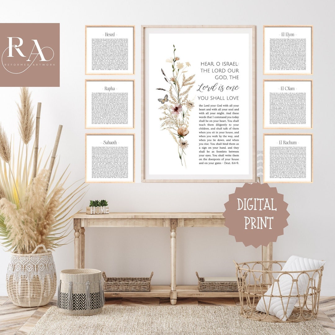 Hebrew Names of God Shema, Deuteronomy 6 Art, Hear O Israel, You Shall ...