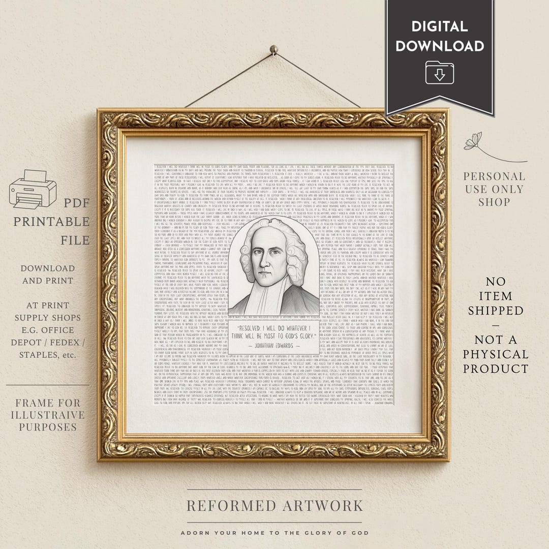 JONATHAN EDWARDS RESOLUTIONS Resolved Print Theologian Portrait Sketch ...