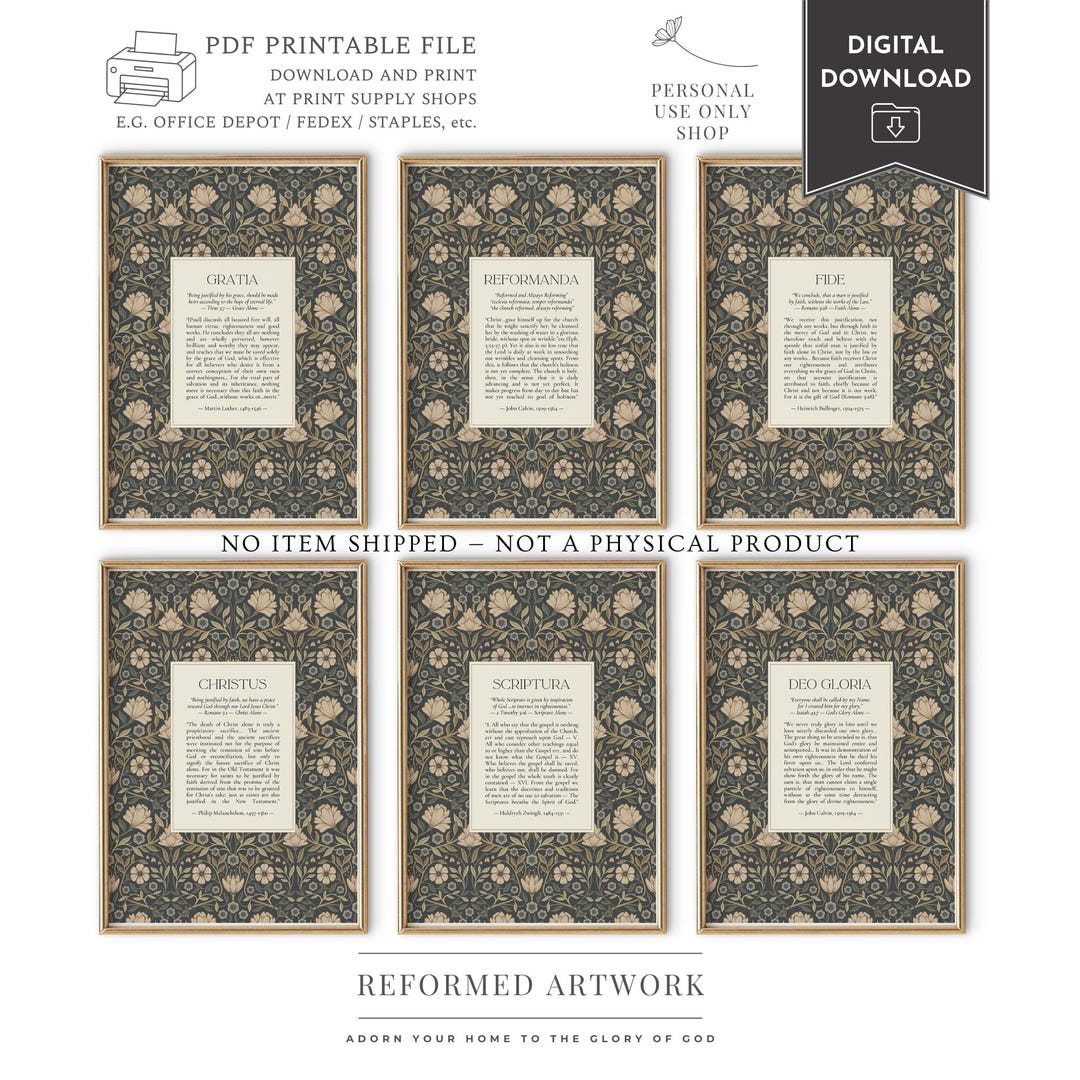FIVE SOLA WALL Art Protestant Reformer Wall Art Theologian Quote ...