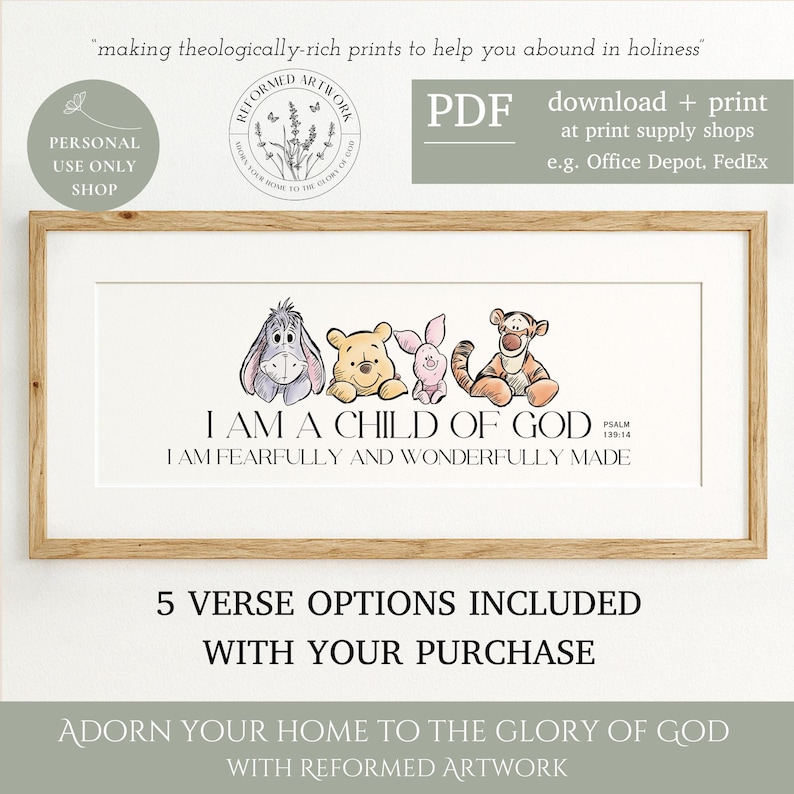 Christian Winnie the Pooh Bible Verse Print for Nursery Wall Scripture ...