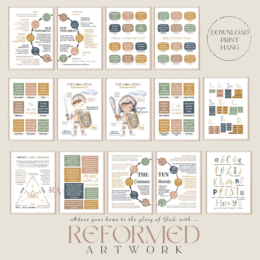 Kids Bible Poster: Books of the Bible | 10 Commandments | Jesus I AM ...