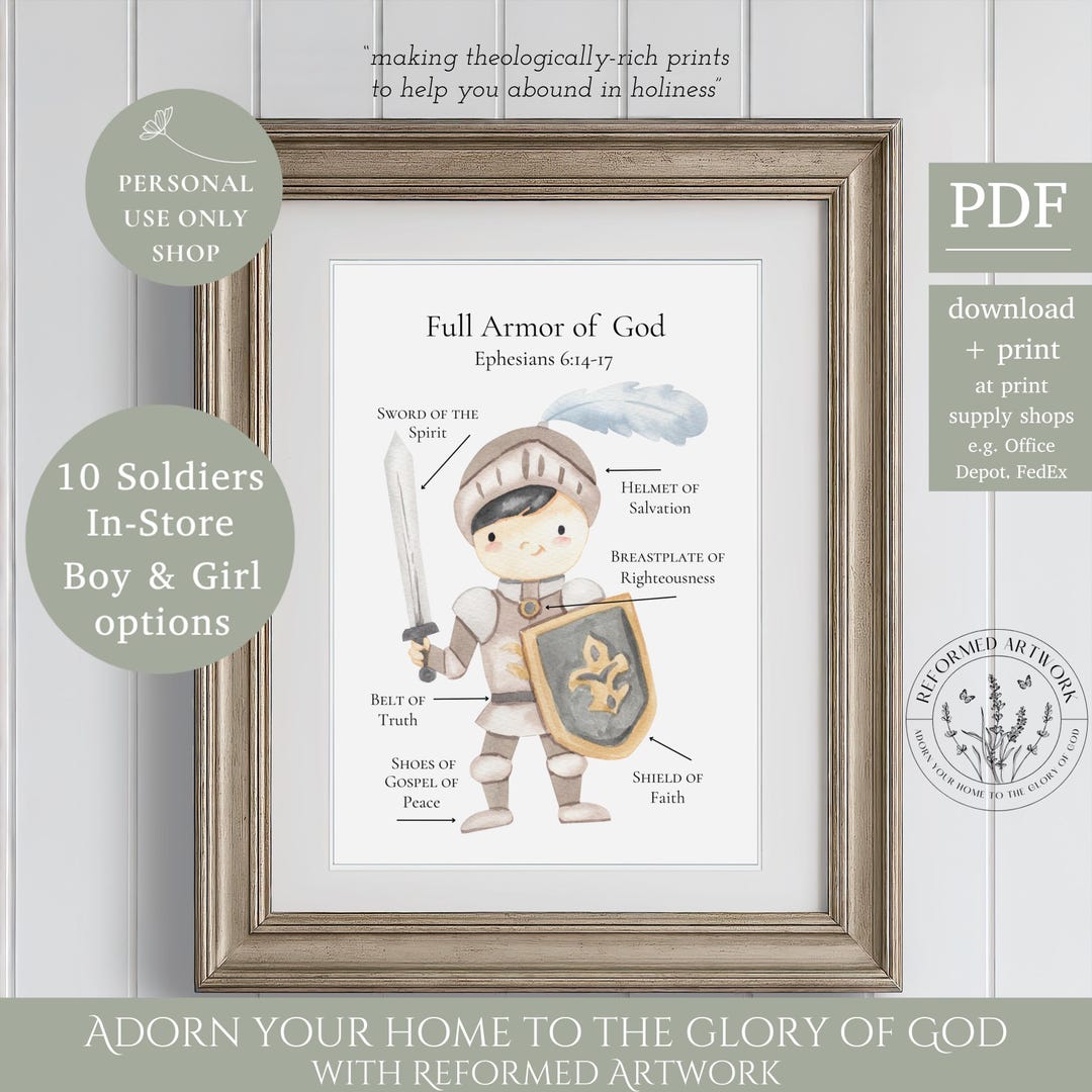 Ephesians 6:14-17 Full Armor of God Boy Reformed Artwork Christian ...