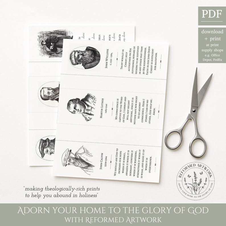 Reformed Theology Bookmarks Printable 5 Solas of the Reformation Day ...