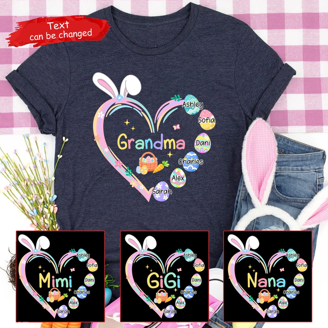 Personalized Grandma Easter Rabbit Heart Shirt, Easter Grandm With ...