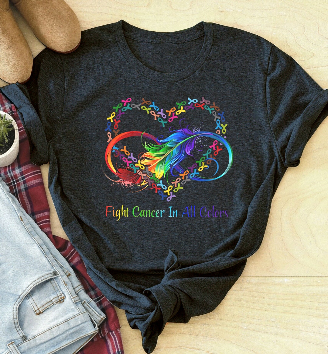 Fight Cancer in All Color T-shirt, Fight Cancer Shirt, Cancer Fighter T ...