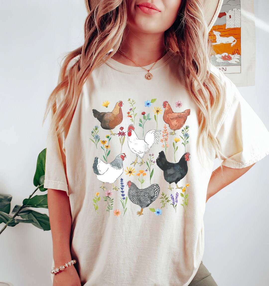 Wildflower Chicken Shirt, Ladies Chicken Shirt, Chicken Shirt, Chicken ...