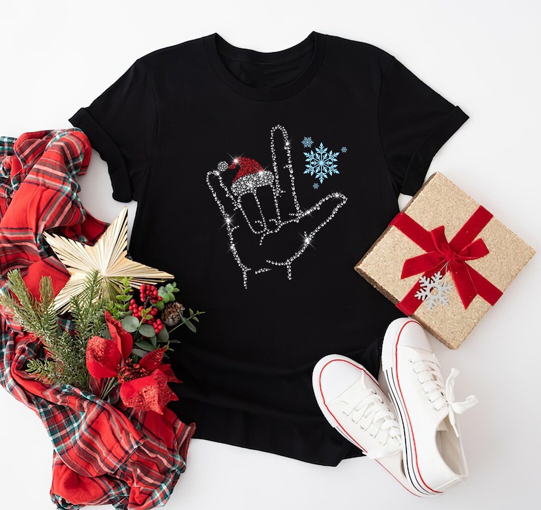 Sign Language Santa Hat T-shirt, ASL Lights Christmas Shirt, Sign ...