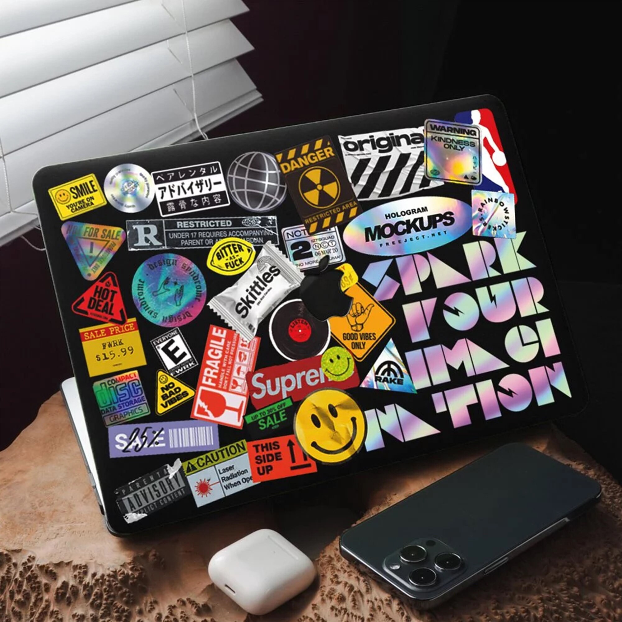 Macbook With Supreme Stickers
