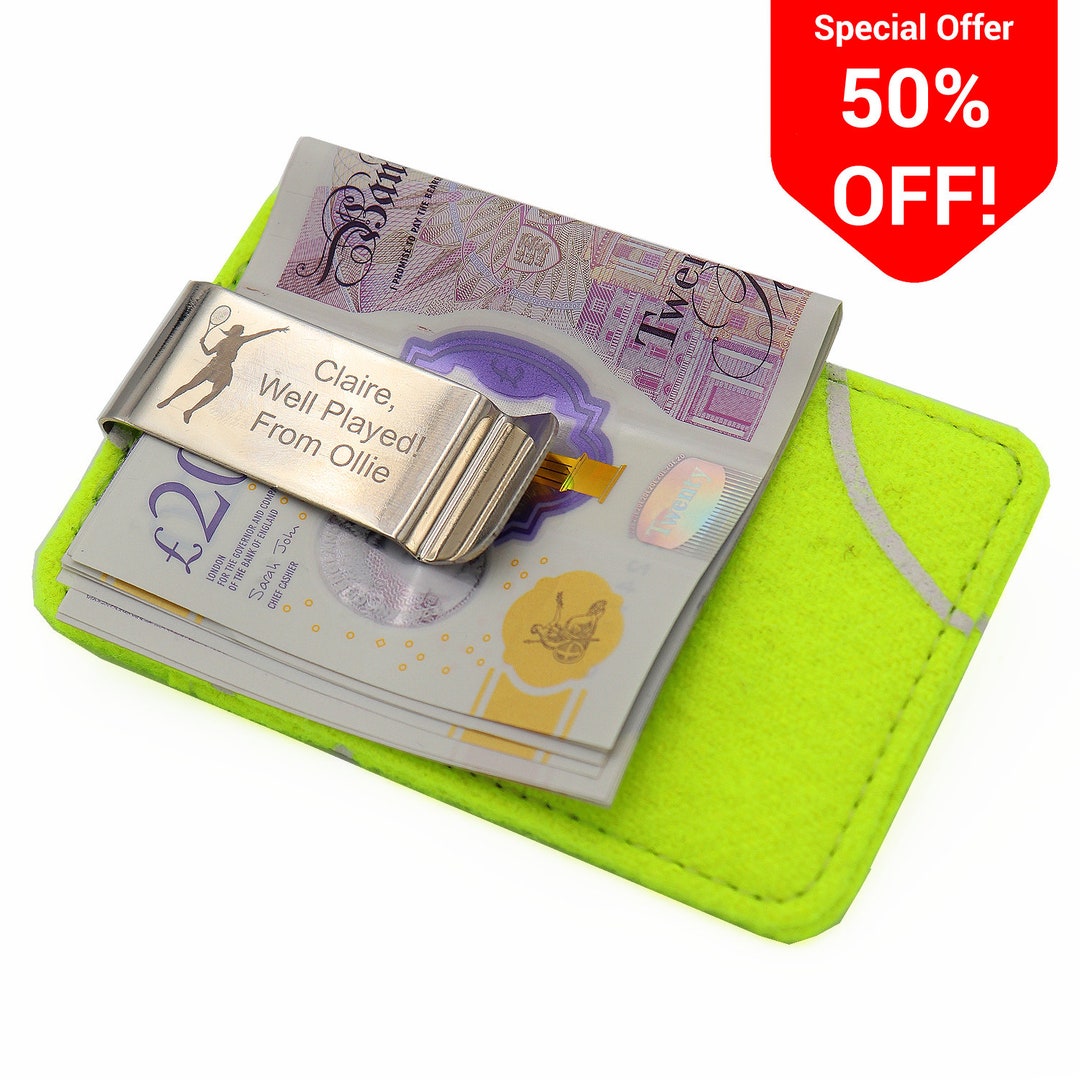 Personalised Tennis Credit Card & Money Clip Real Tennis Ball Material ...