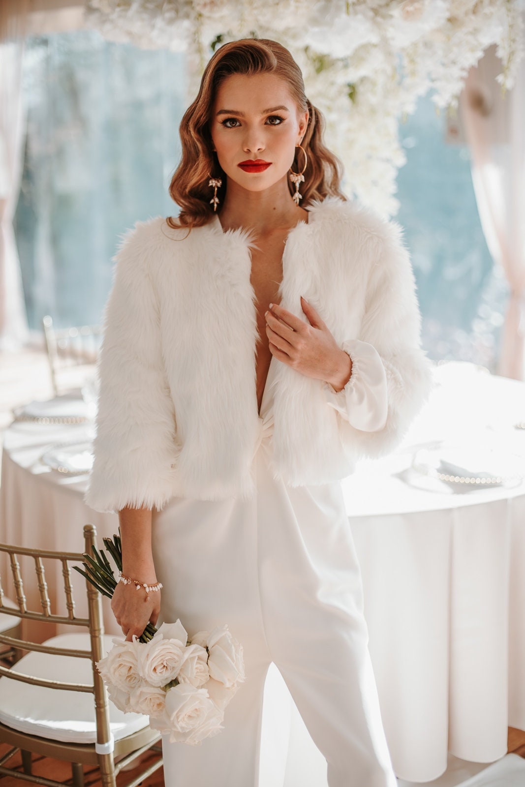 Premium Faux Fur Bridal Coat, Ecru Fur Jacket Bridal Fur Coat, Faux Fur ...