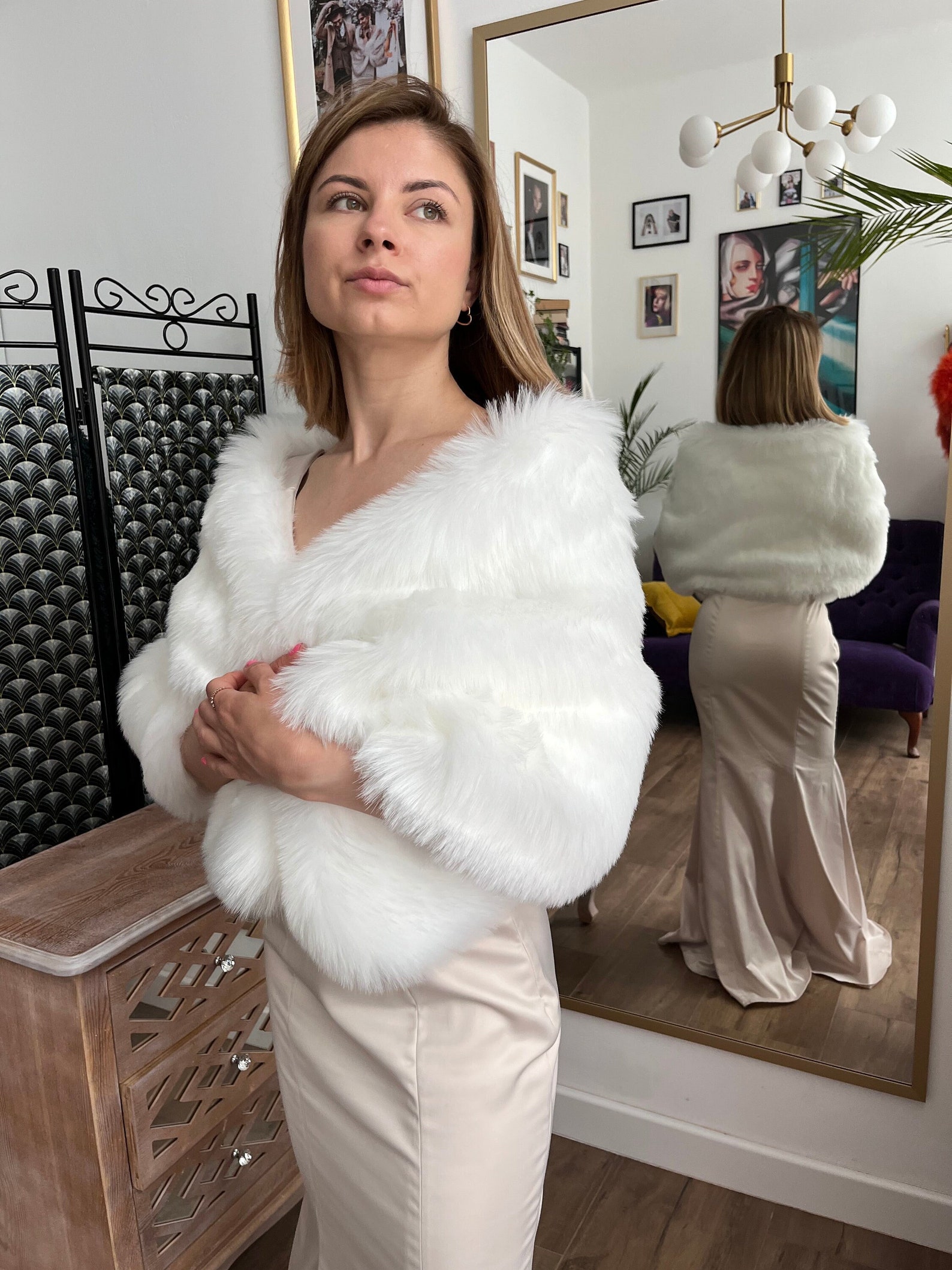 Faux Fur Bridal Ivory Coat, Ivory Fur Jacket Bridal, Fur Coat Fau, Fur ...