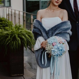 Faux Fur Dasty Blue Wrap, Wedding Faux Fur Shawl, Faux Fur Bridal Stole ...