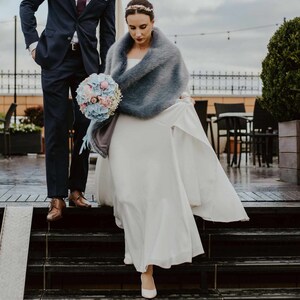 Faux Fur Dasty Blue Wrap, Wedding Faux Fur Shawl, Faux Fur Bridal Stole ...