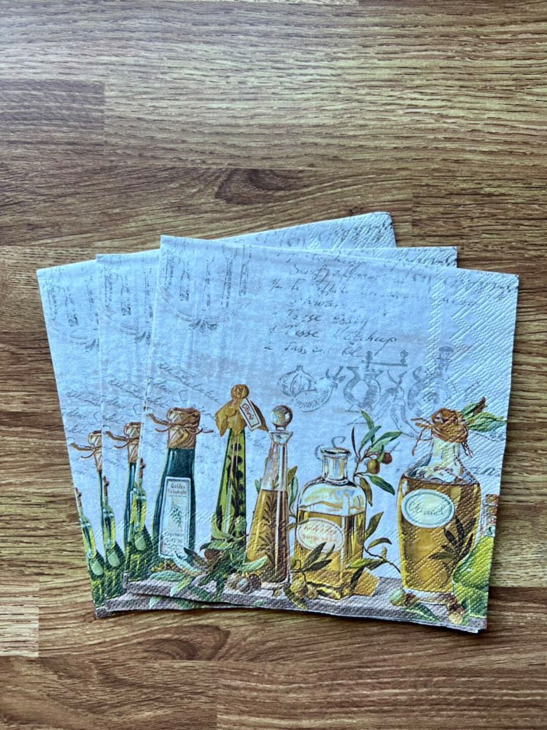 Decoupage Napkins Set of 3 With Vintage Rustic Olive Oil Bottles Design ...