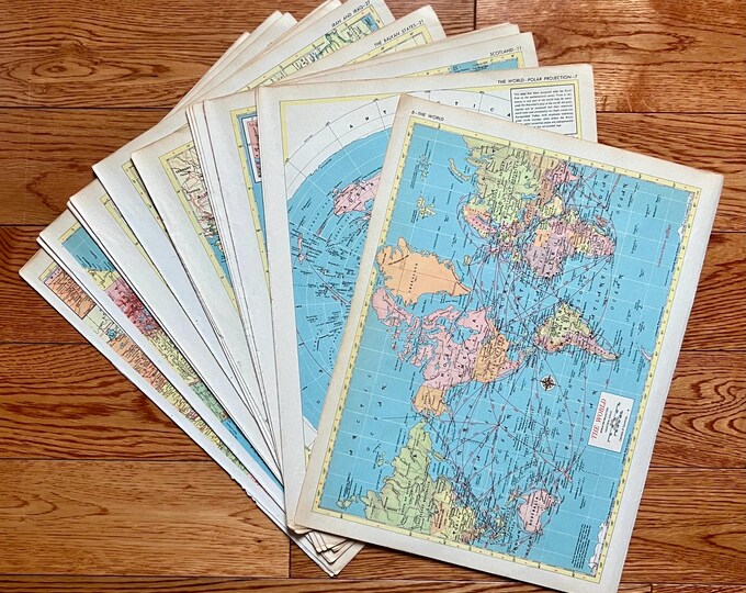 Vintage 1955 World Atlas Map Pages,vintage Atlas Map Paper Pack ...