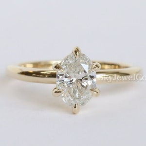 Simple Oval Cut Engagement Ring, Women Solitaire Wedding Ring, Solid ...