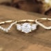 Antique Three Stone Ring With Stackable Wedding Ring Set, Round Three ...