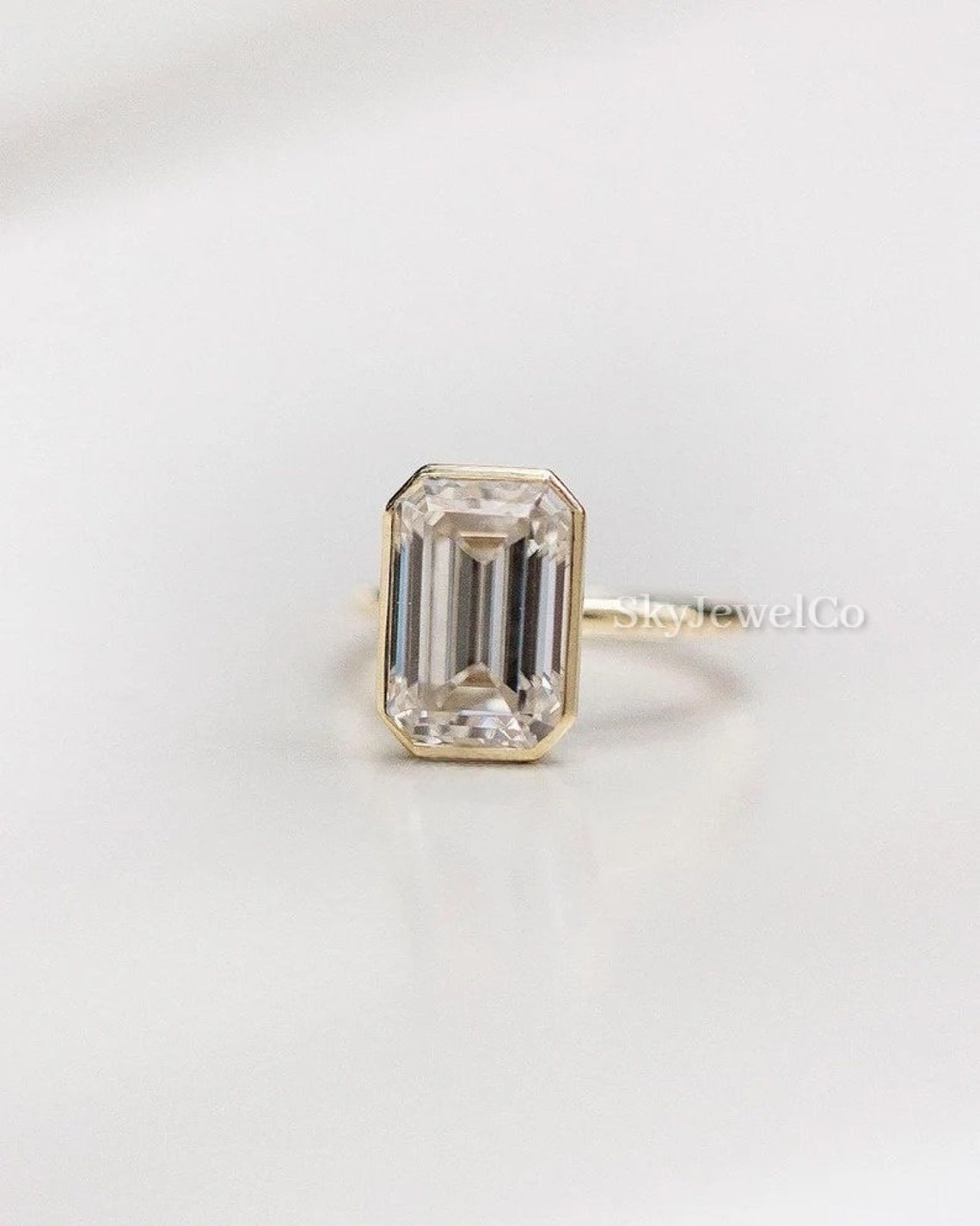 Emerald Cut Bezel Set Solitaire Engagement Ring 14K Yellow - Etsy