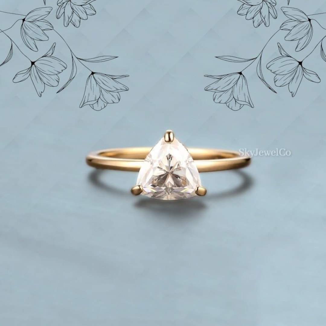 14K Yellow Gold Trillion Cut Engagement Ring, Trillion Solitaire ...