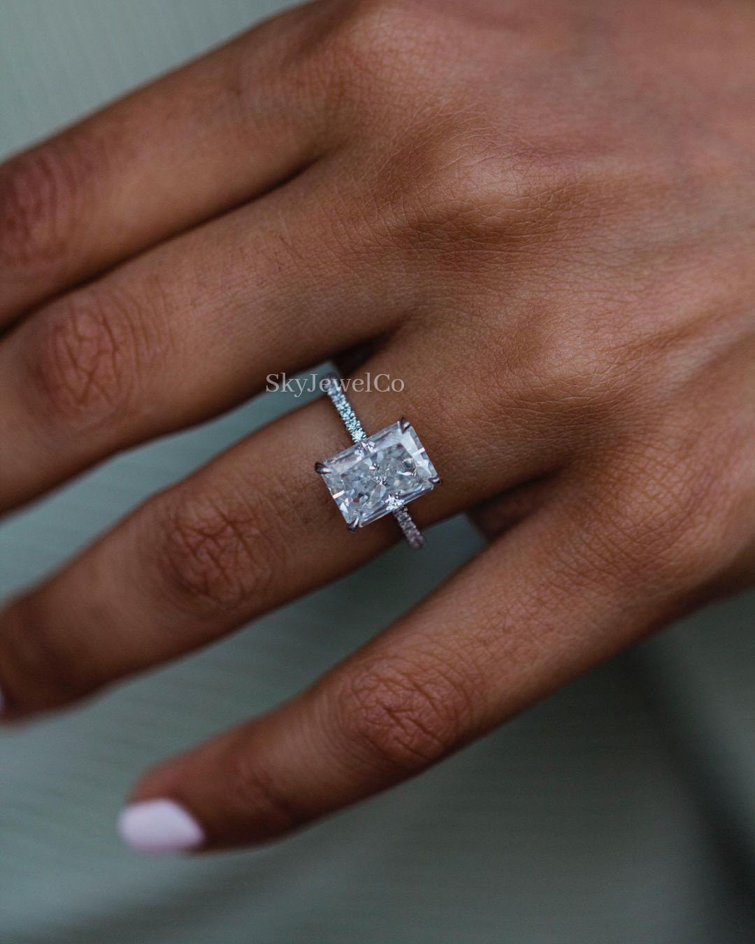 Radiant Cut Moissanite Ring, Crushed Iced Radiant Engagement Bridal ...