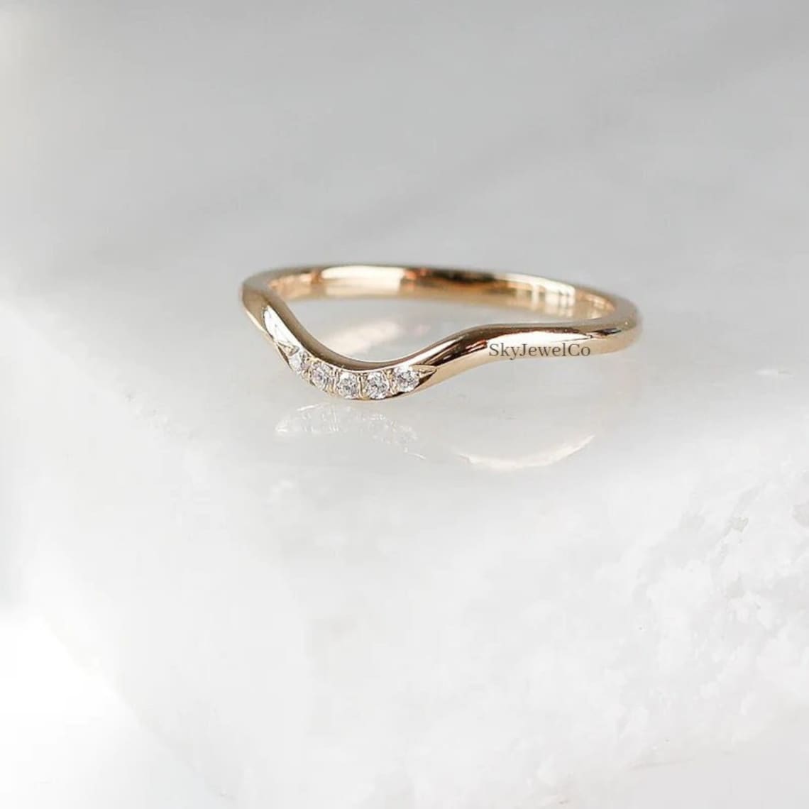 Curved Wedding Band Vintage Solid Gold Matching Band Five - Etsy