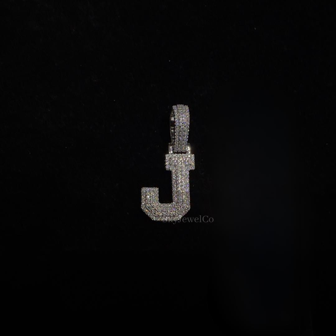 J Letter VVS Moissanite Pendant, Round Pave Set Diamond Pendant, Iced ...
