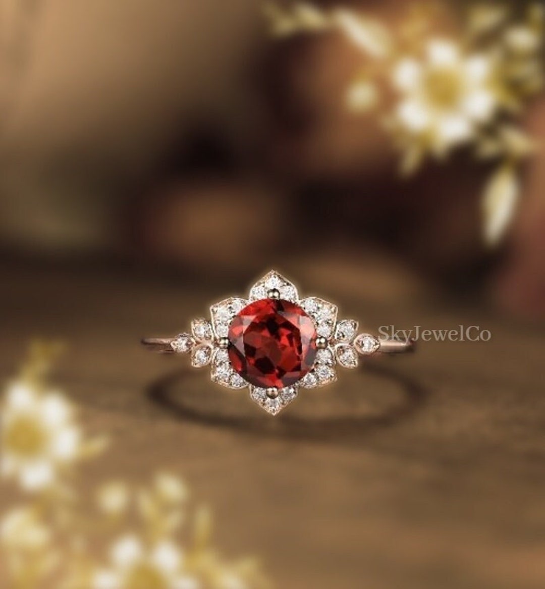 Vintage Ruby Engagement Ring, 14K Gold Antique Floral Ruby Bridal ...