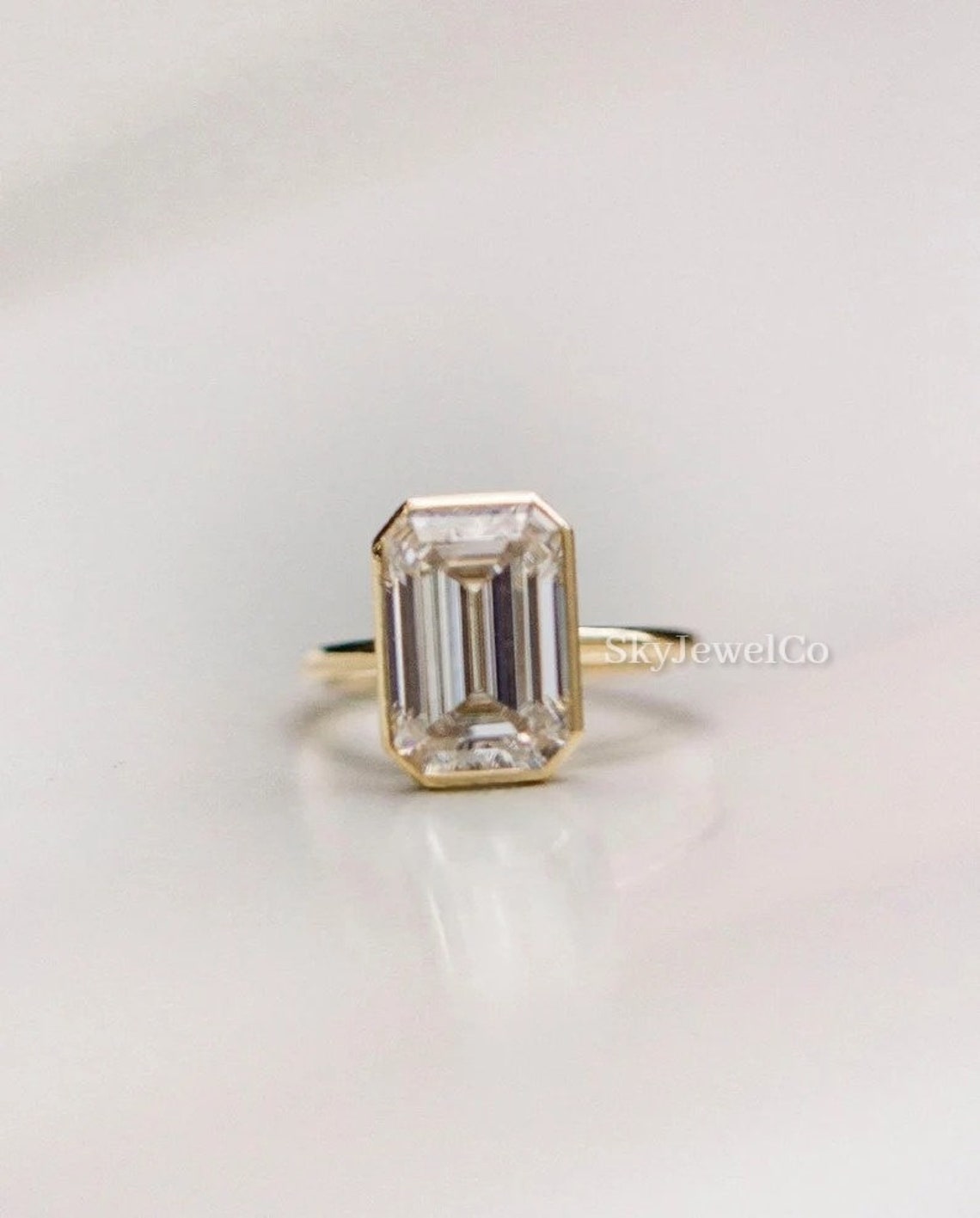 Emerald Cut Bezel Set Solitaire Engagement Ring 14K Yellow - Etsy