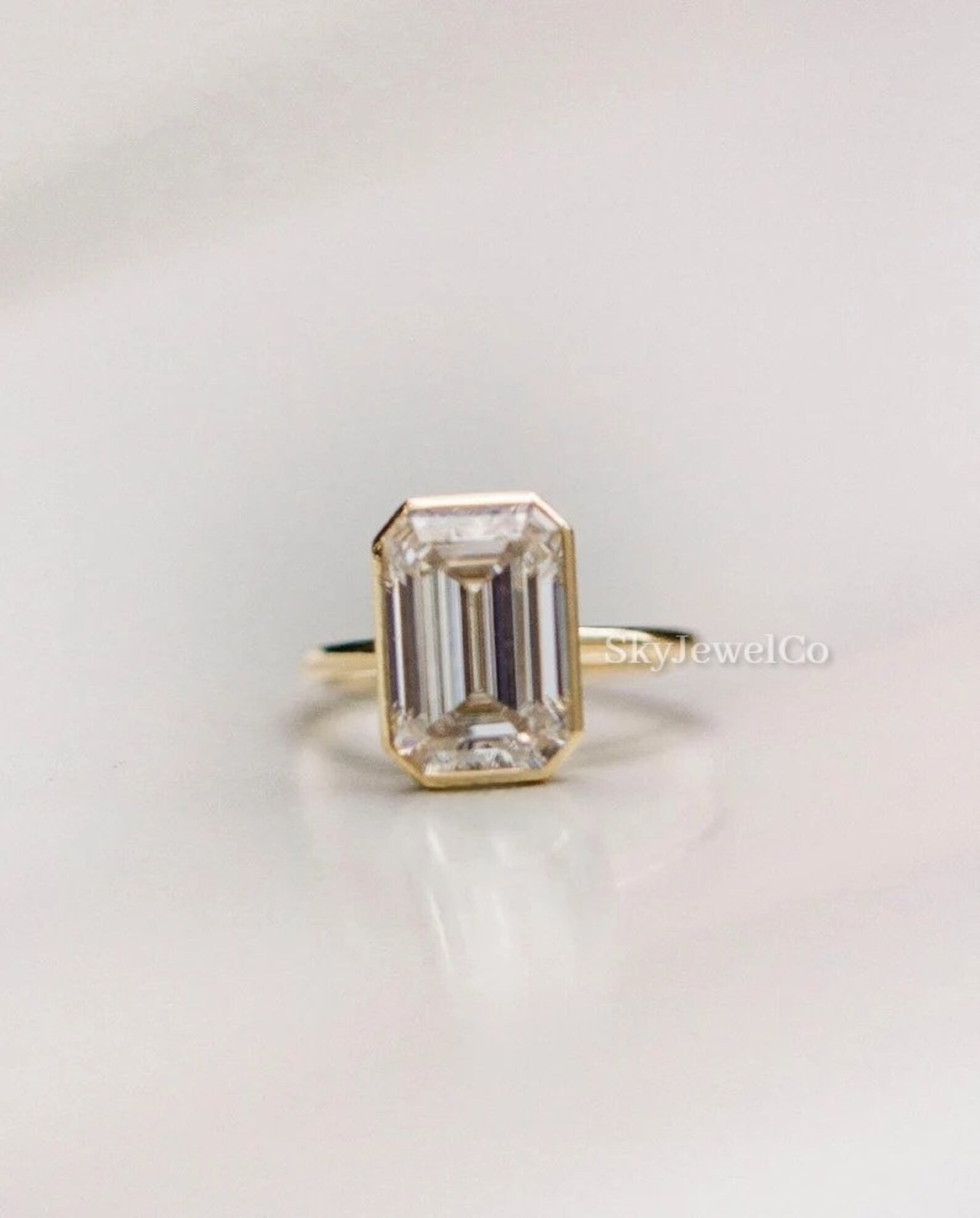 Emerald Cut Bezel Set Solitaire Engagement Ring 14K Yellow - Etsy